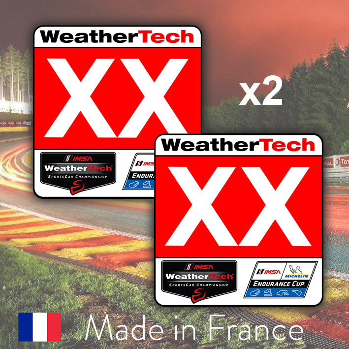 2 x Red Custom Number GTLM IMSA WeatherTech Number Plates – Lovely Stickers